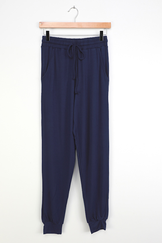 Dark Blue Joggers - Drawstring Joggers - Knit Joggers - Lulus