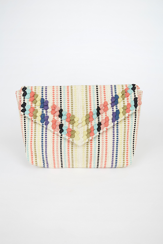 Cute Beige Clutch - Multi Colored Clutch - Woven Clutch - Lulus