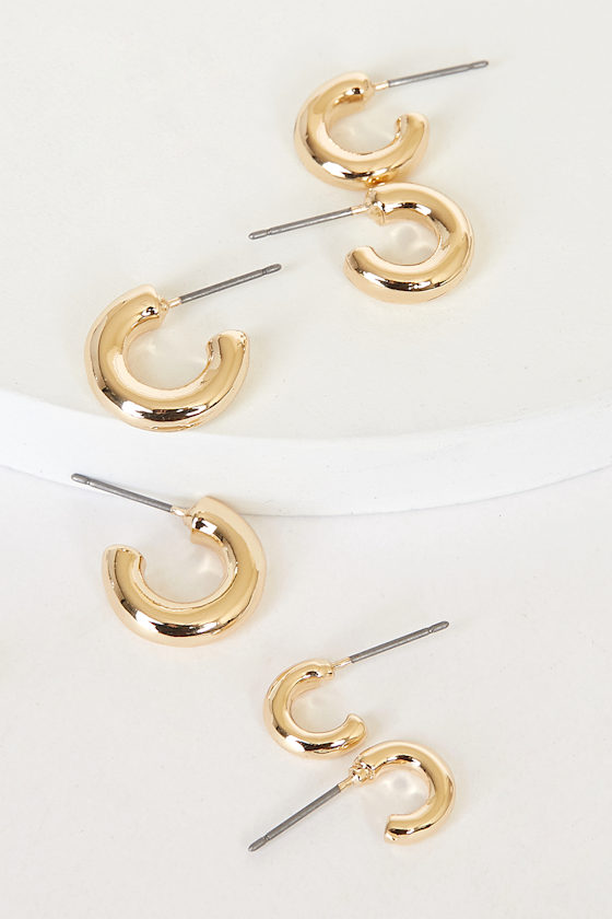 Gold Earring Set - Mini Hoop Earring Set - Huggie Earring Set - Lulus