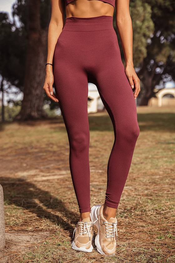 Plum Purple Leggings - Ribbed Leggings - High Rise 7/8 Leggings - Lulus