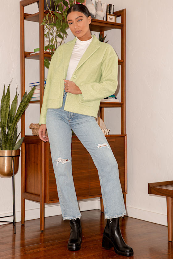 Cute Light Green Jacket - Long Sleeve Jacket - Cropped Jacket - Lulus