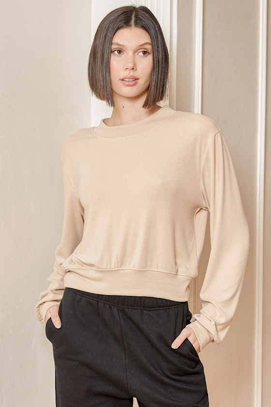 Beige Sweatshirt - Pullover Sweatshirt - Lounge Sweatshirt - Lulus