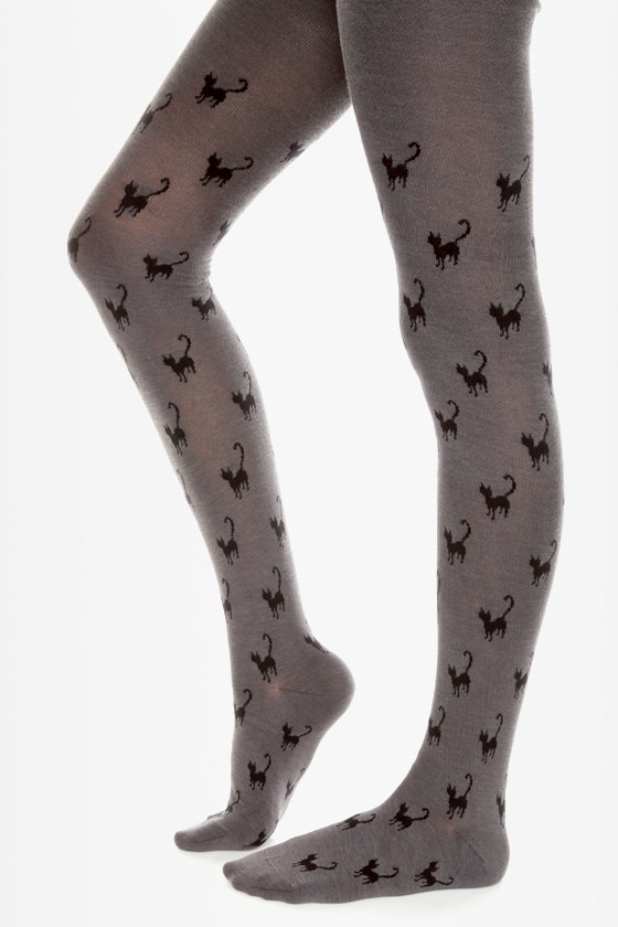 Tabbisocks Tights Grey Tights Cat Print Tights 29 00 Lulus