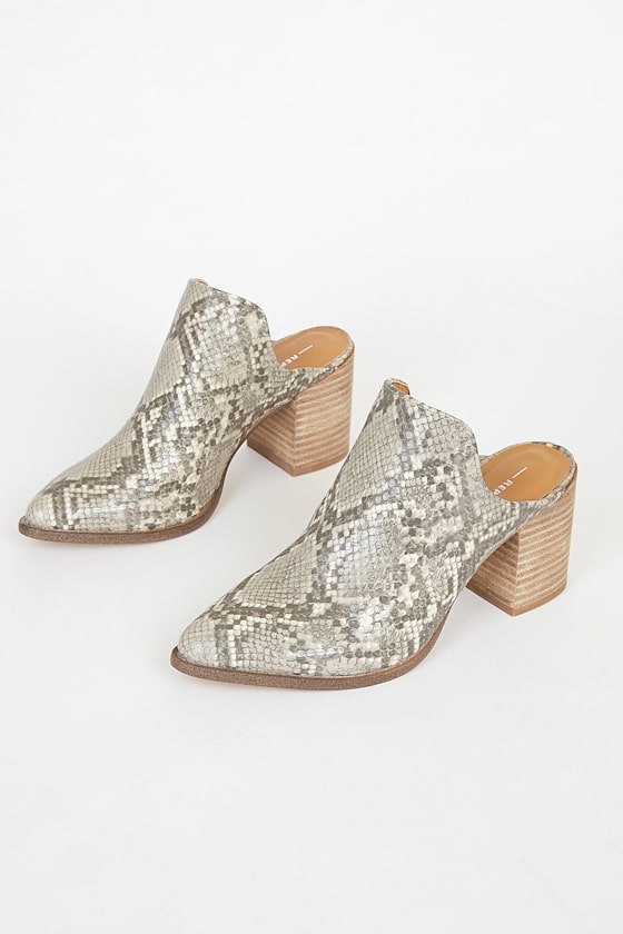 Report Tasia Grey Multi - Pointed-Toe Mules - Block Heel Mules - Lulus