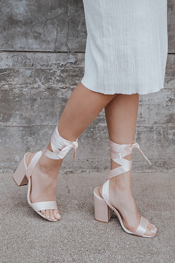 Blush Pink Heels - Satin High Heel Sandals - Lace-Up High Heels - Lulus