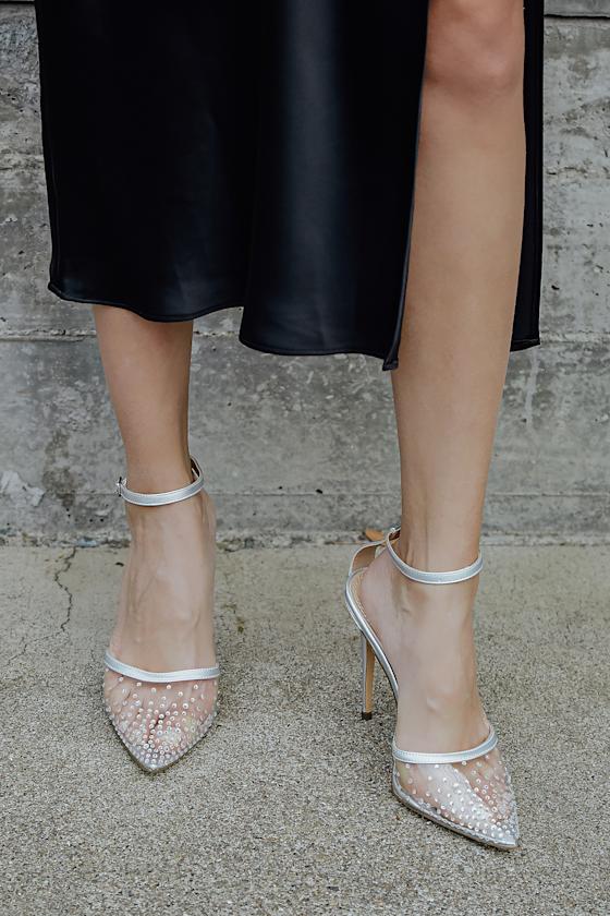 Silver Heels - Rhinestone High Heels - Pointed-Toe Pumps - Lulus