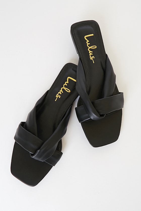Cute Black Sandals - Faux Leather Sandals - Slide Sandals - Lulus