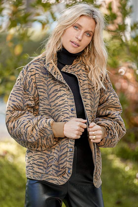 Blank NYC On the Prowl - Tiger Print Jacket - Brown Bomber Jacket - Lulus