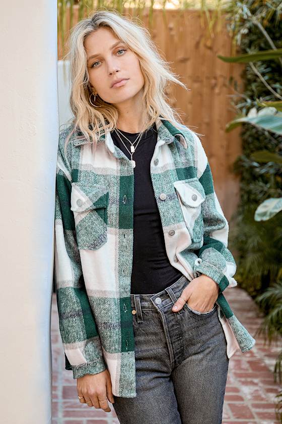 BB Dakota Evergreen Shacket - Green Plaid Jacket - Shirt Jacket - Lulus