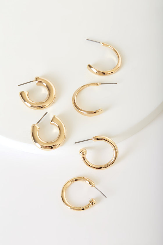 Gold Hoop Earrings - Hoop Earring Set - Hoop Earring 3 Pack - Lulus