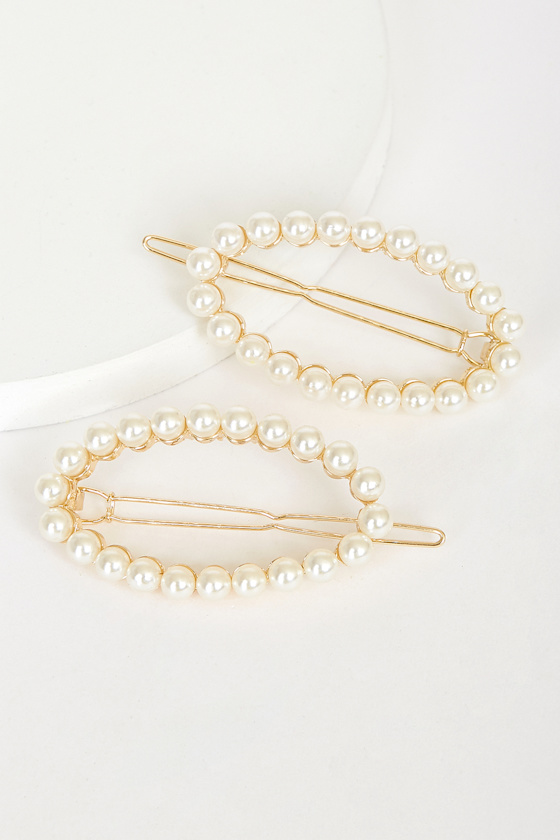 Gold Hair Pin Set - Faux Pearl Hair Pin Set - Oval Hair Pin Set - Lulus