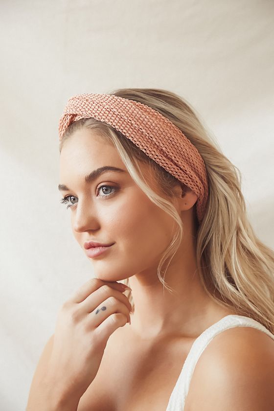 Pink Mesh Headband - Knotted Headband - Metallic Gold Headband - Lulus