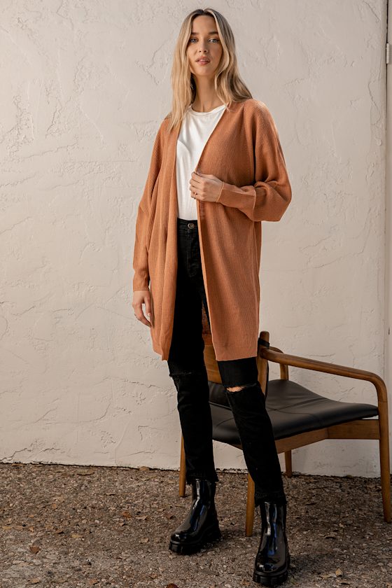 Tan Knit Cardigan - Open-Front Cardigan Sweater - Knit Sweater - Lulus