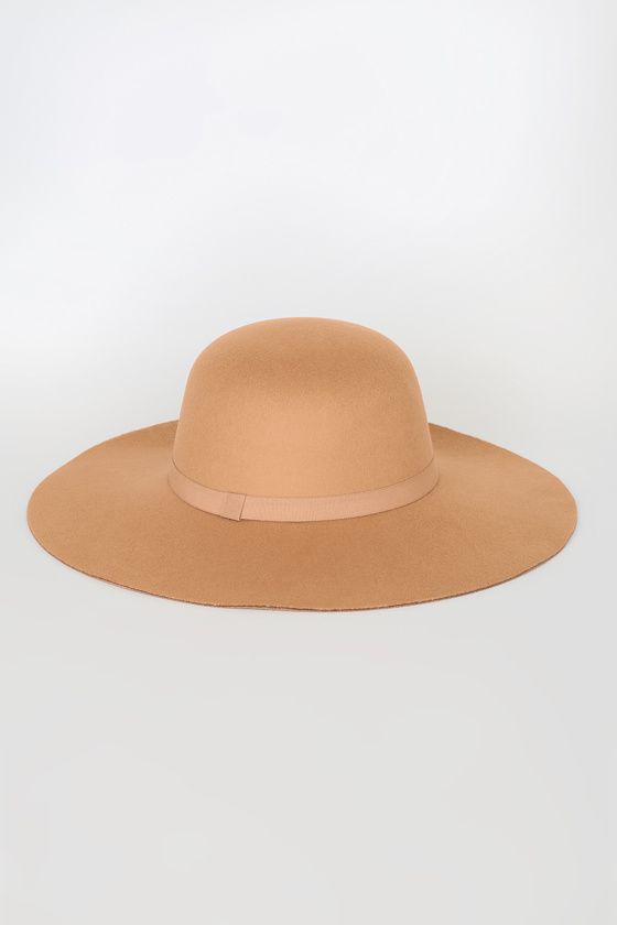 Wide Brimmed Hat - Tan Felt Floppy Hat - Rounded Floppy Hat - Lulus