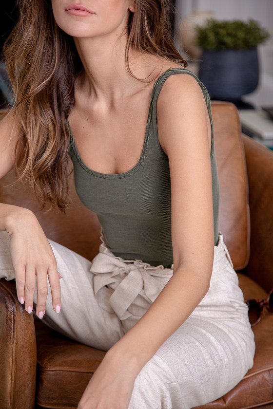 Olive Green Bodysuit Scoop Neck Bodysuit Sleeveless Bodysuit Lulus