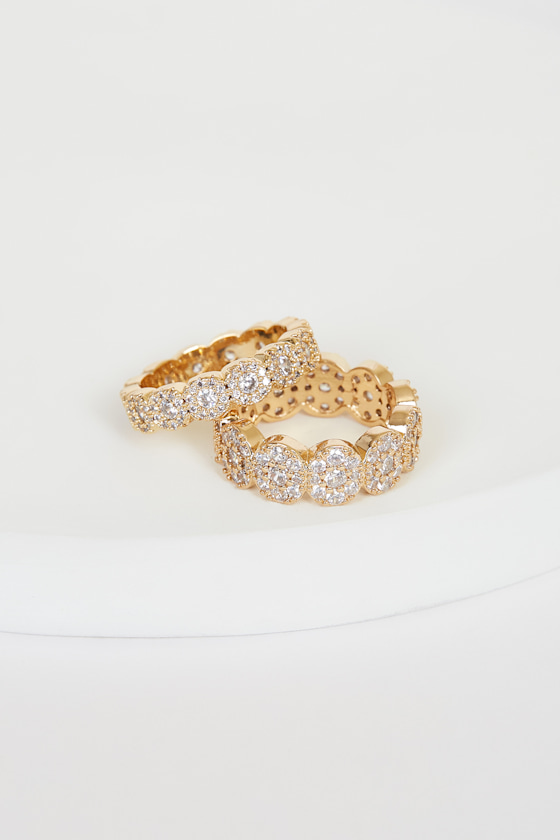 14KT Gold Rings - Rhinestone Ring Set - Cubic Zirconia Ring Set - Lulus