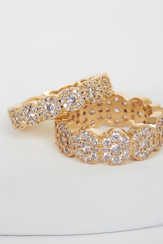 14KT Gold Rings - Rhinestone Ring Set - Cubic Zirconia Ring Set - Lulus