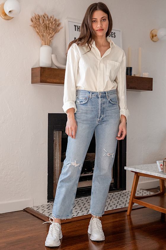 White Button-Up Top - Oversized Button-Up - Long Sleeve Button-Up - Lulus