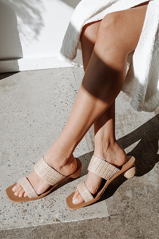 Natural High Heel Sandals - Slide Sandals - Sculpted High Heels - Lulus