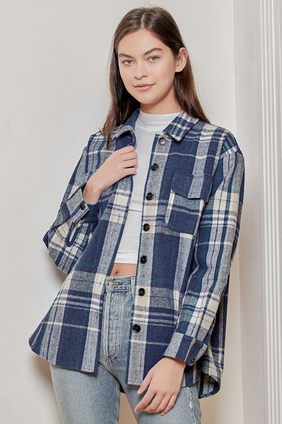 Plaid Jacket - Blue Jacket - Plaid Shacket - Button Down Shacket - Lulus