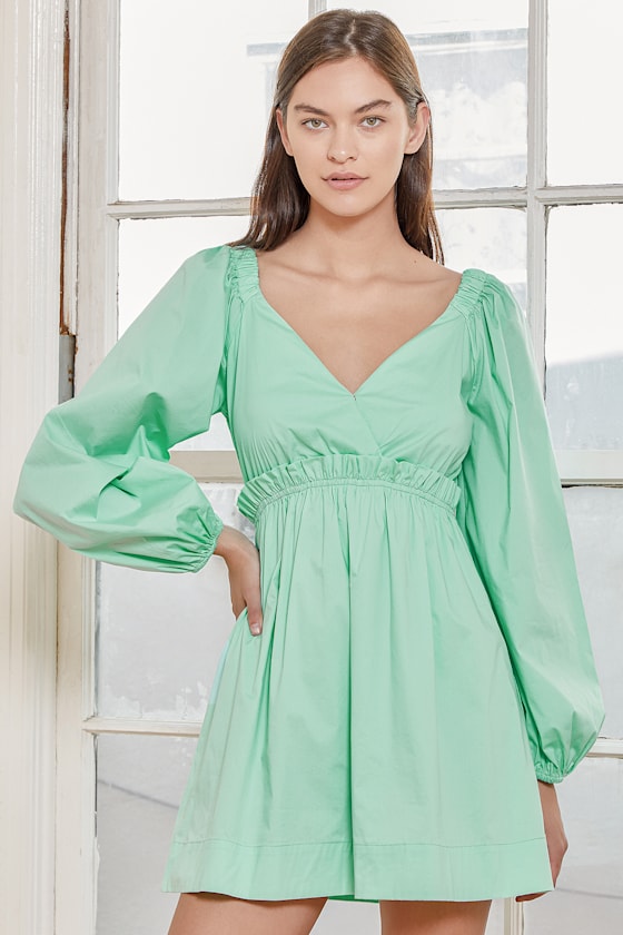Mint Green Dress - Ruffled Mini Dress - Surplice Mini Dress - Lulus