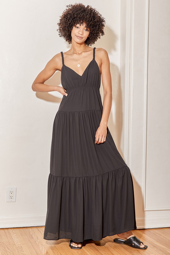 Black Maxi Dress Tiered Maxi Dress Braided Strap Dress Lulus