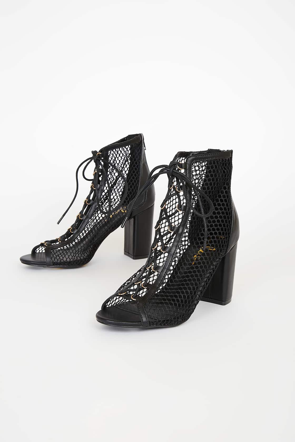 Black Booties - Mesh Bootie - Peep-Toe Boots - Lace-Up Boots - Lulus