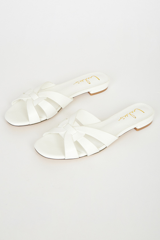 Cute White Sandals - Faux Leather Sandals - Slide Sandals - Flats - Lulus