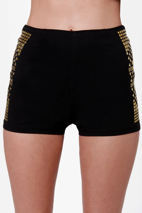 Cute Black Shorts - Studded Shorts - High-Waisted Shorts - $32.00
