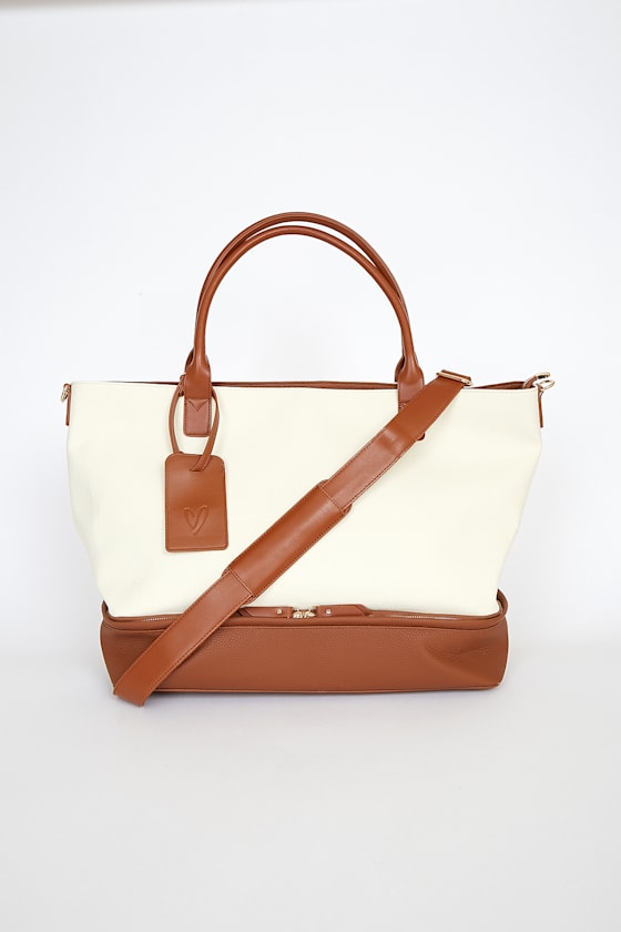 Ivory and Brown Tote Bag - Faux Leather Handbag - Oversized Bag - Lulus