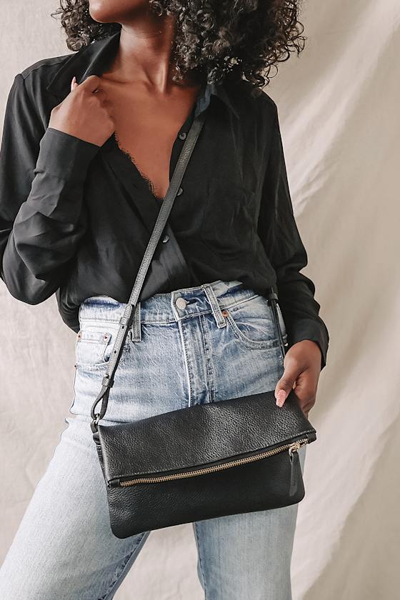 Cute Black Bag - Genuine Leather Bag - Fold-Over Bag - Lulus