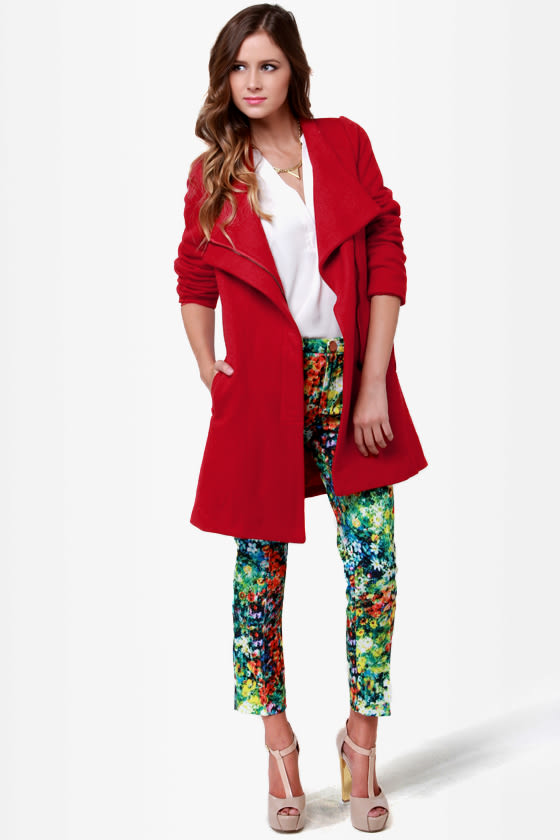 Beautiful Red Coat - Wool-Blend Coat - $114.00 - Lulus
