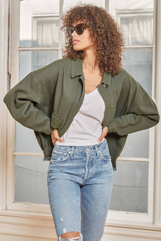 Twill Shacket - Olive Green Shirt Jacket - Oversized Shirt Jacket - Lulus