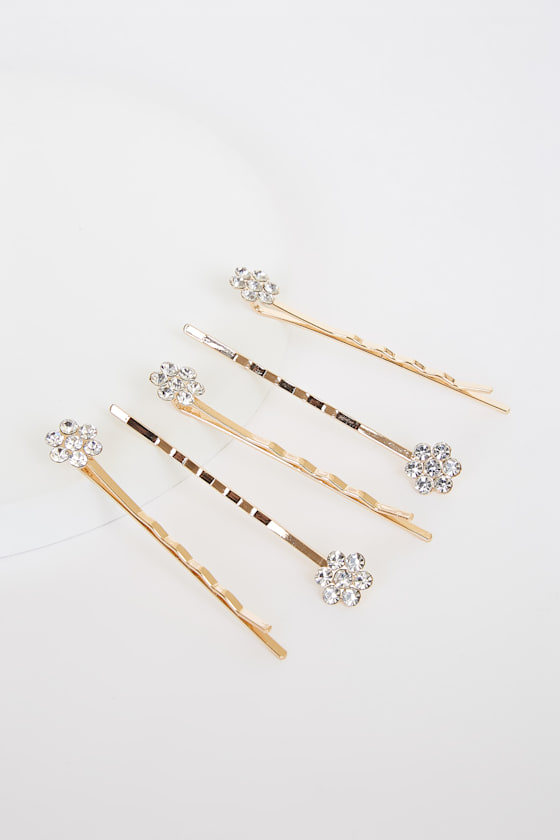 Gold Hair Pin Set - Flower Hair Pin Set - Rhinestone Hair Pin Set - Lulus