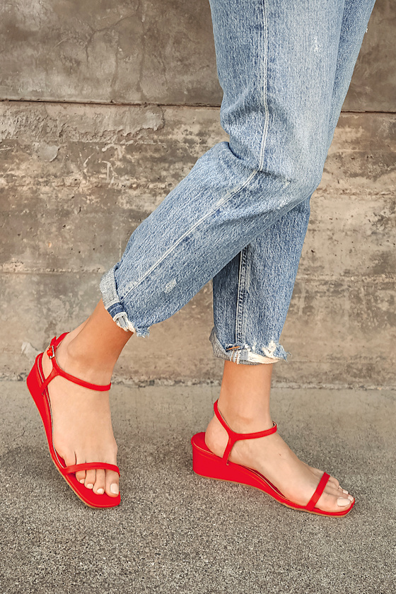 Cute Red High Heel Sandals - Wedge Heels - Ankle Strap Heels - Lulus