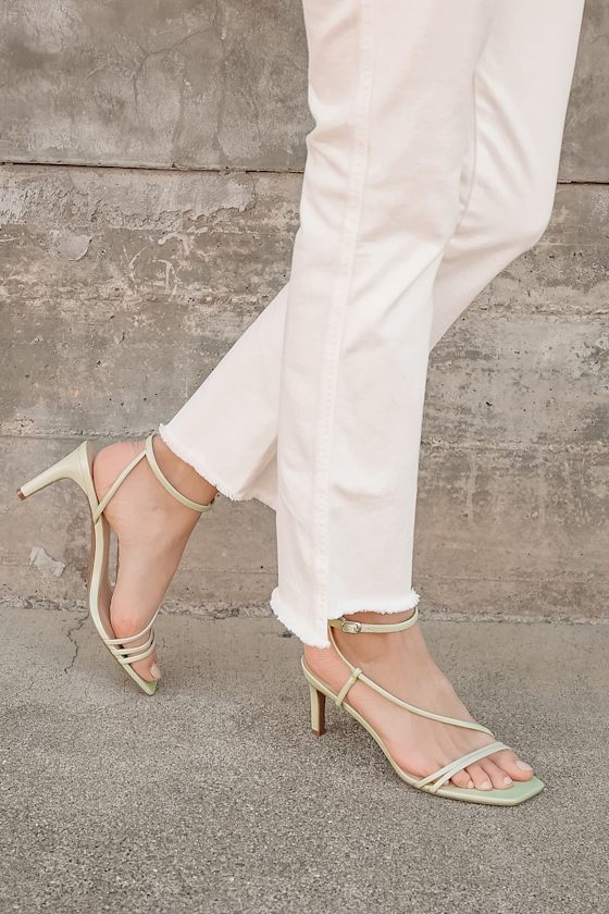 Dark Sage Green Heels - Ankle Strap Heels - Faux Leather Heels - Lulus