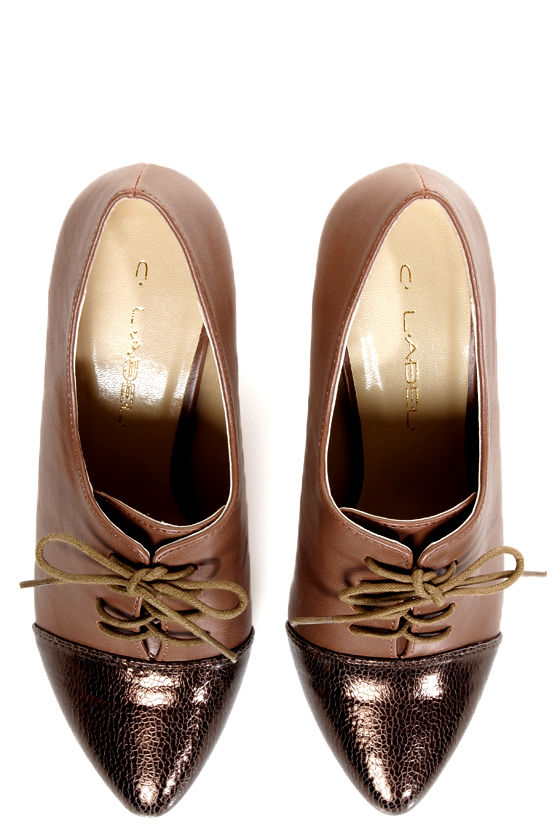 C Label Vicky 11 Taupe and Brown Lace-Up Cap-Toe Oxford Heels - $34.00 ...