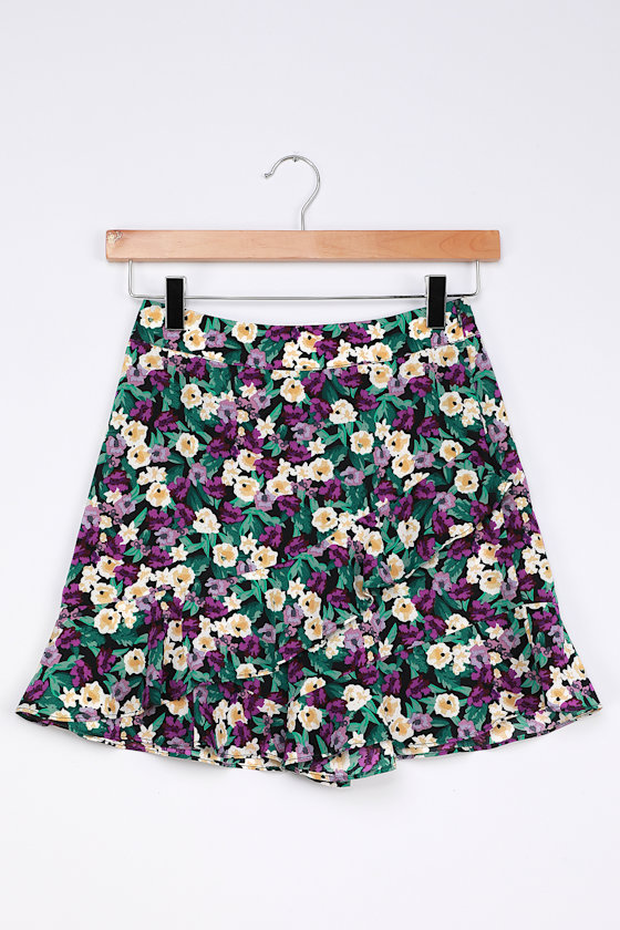 Floral Print Skort - Ruffled Skort - Purple Floral Print Shorts - Lulus