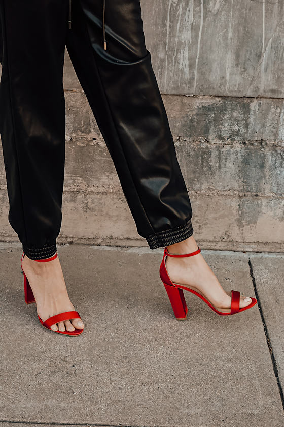 Sexy Red Satin Heels - Ankle Strap Heels - Single Sole Heels - Lulus