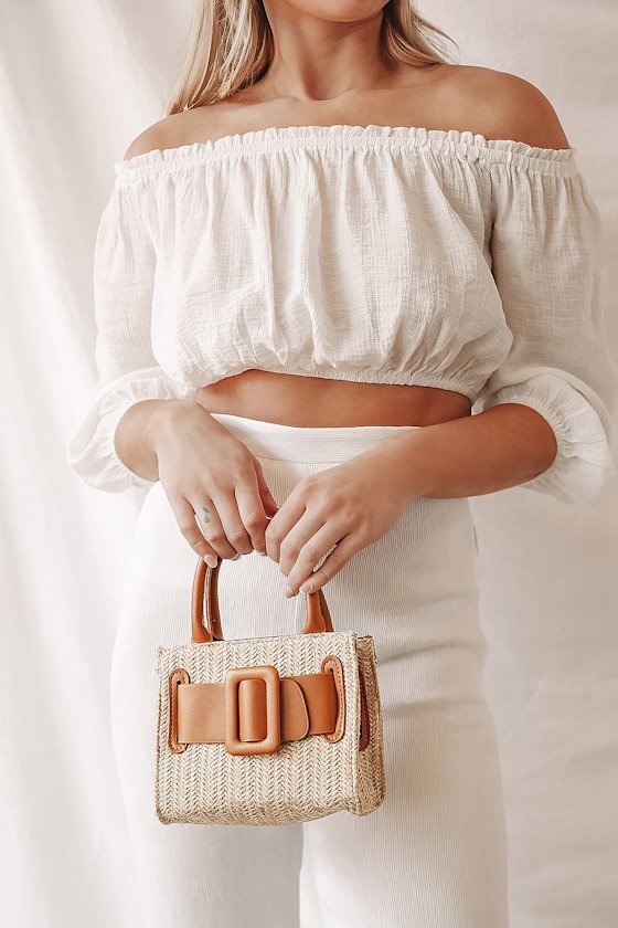 Cute Beige Handbag - Straw Bag - Mini Crossbody Bag - Lulus