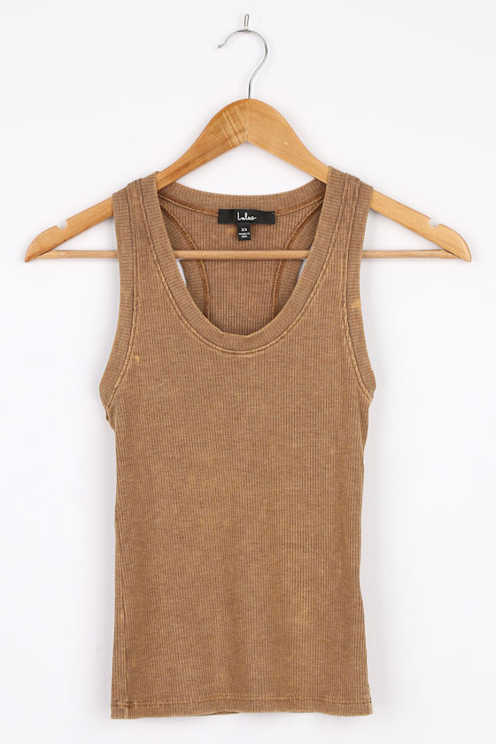 Washed Tan Tank Top - Racerback Tank Top - Ribbed Tank Top - Lulus