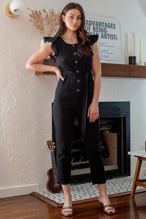 Black Jumpsuit - Button-Front Jumpsuit - Trendy Jumpsuit - Lulus