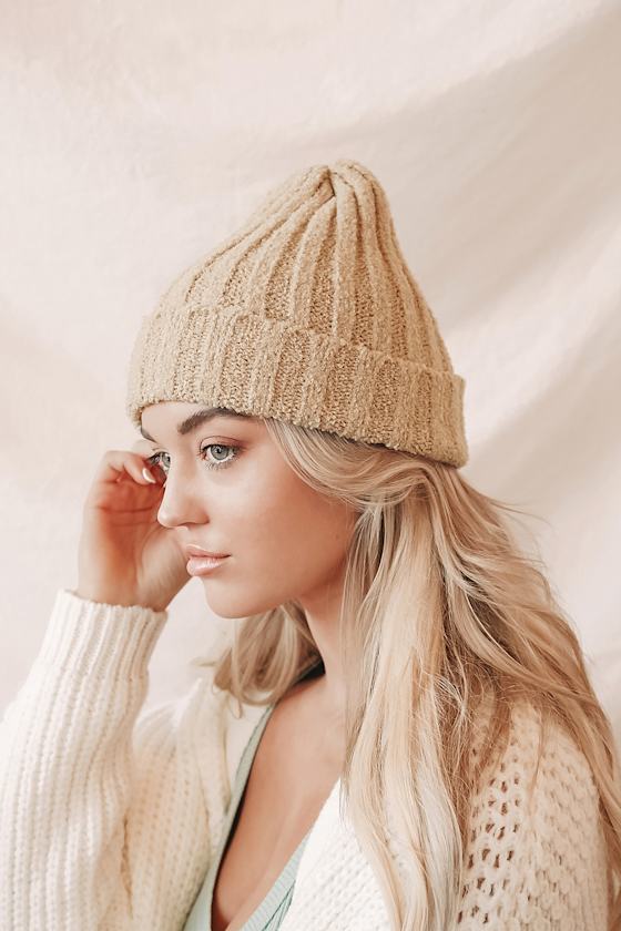 Beige Knit Beanie - Ribbed Knit Beanie - Cuffed Beanie Hat - Lulus