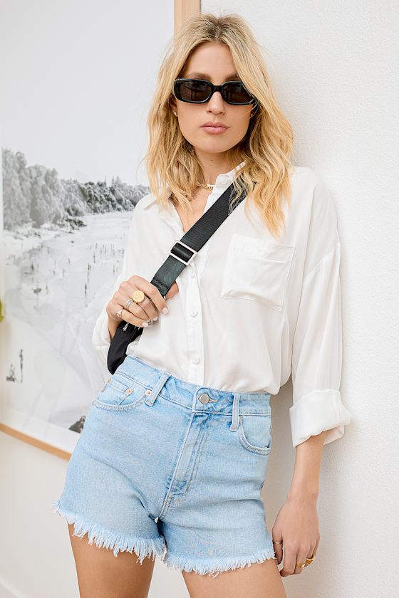 Just Black Denim - Light Wash Shorts - High Rise Shorts - Lulus