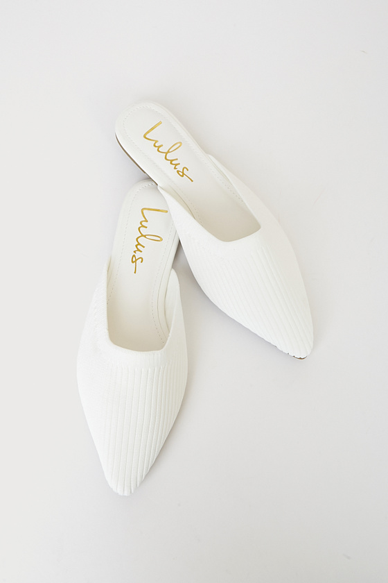 White Pointed-Toe Mules - Ribbed Mule Slides - Rib Knit Flats - Lulus