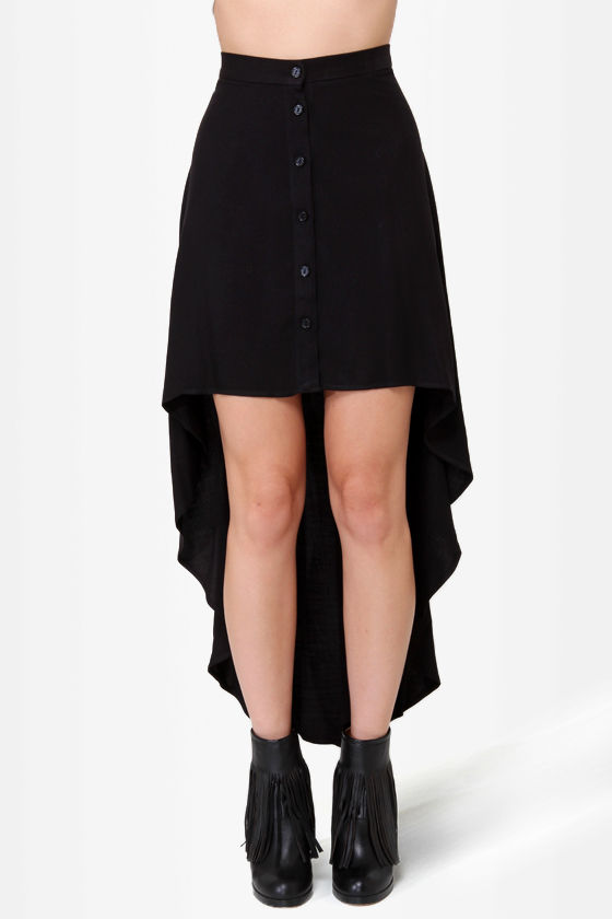 Cute Black Skirt High Low Skirt Button Up Skirt 3550 Lulus