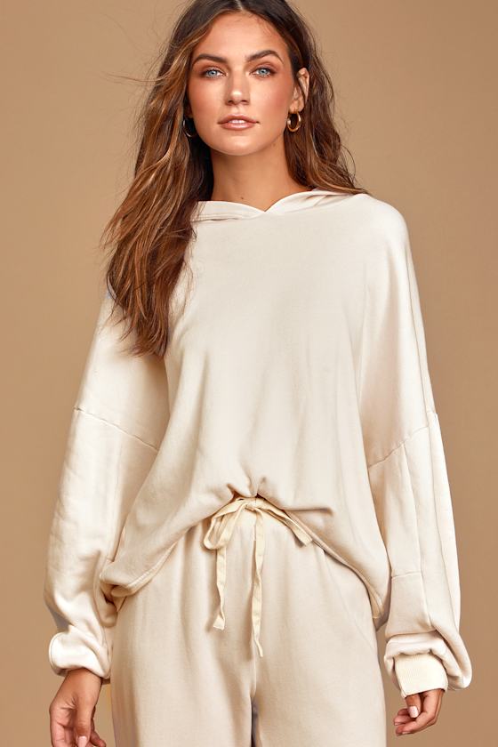 Comfy Lightweight Sweater - French Terry Hoodie - Ivory Hoodie - Lulus