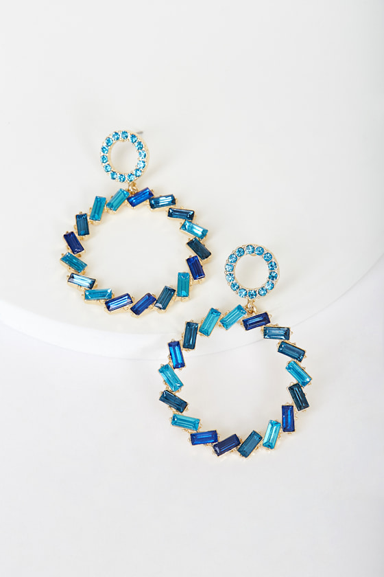 Multi Blue Earrings - Rhinestone Earrings - Statement Earrings - Lulus