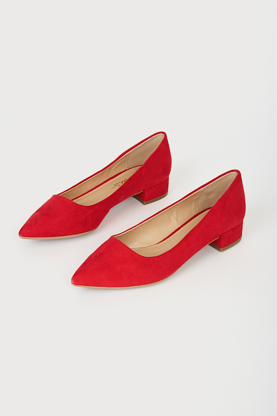 Chic Red Low Heels - Low Pointed-Toe Heels - Faux Suede Heels - Lulus