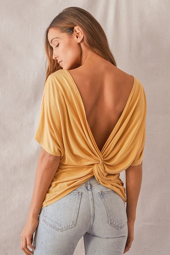 Cute Yellow Top - Dolman Short Sleeve Tee - Twist Back T-Shirt - Lulus